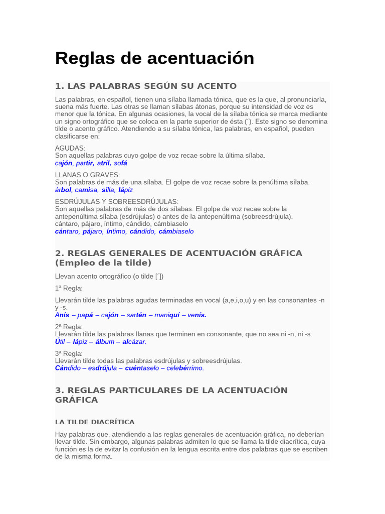 Reglas de Acentuación GENERALES | PDF | Lingüística | Fonética