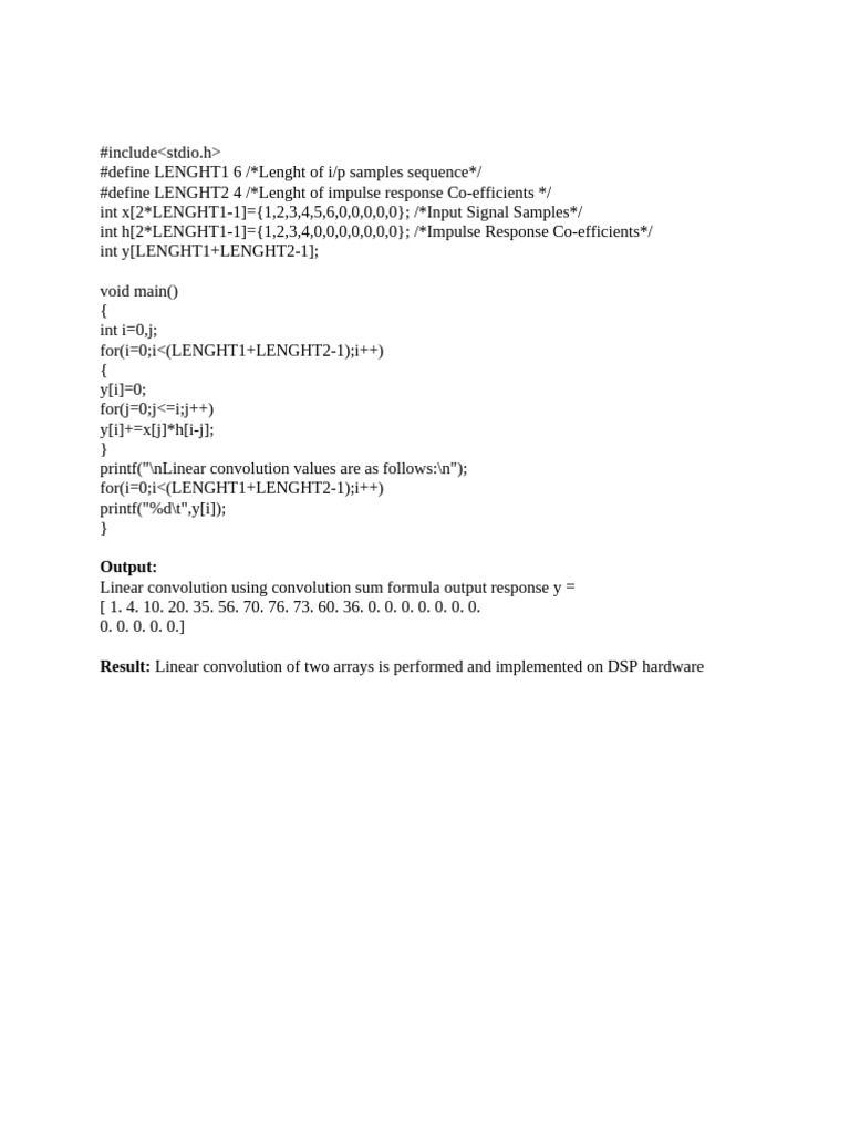 Linear Convolution in C Code | PDF