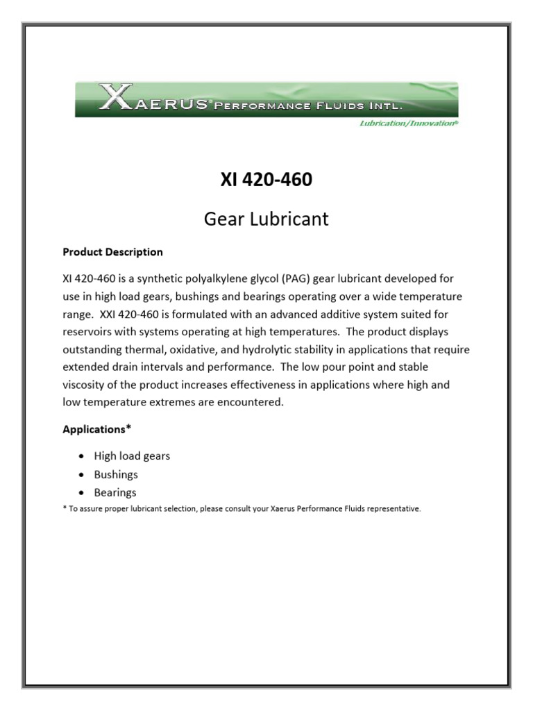 Xaerus Product Data Sheet XI 420-460 | PDF | Viscosity | Lubricant
