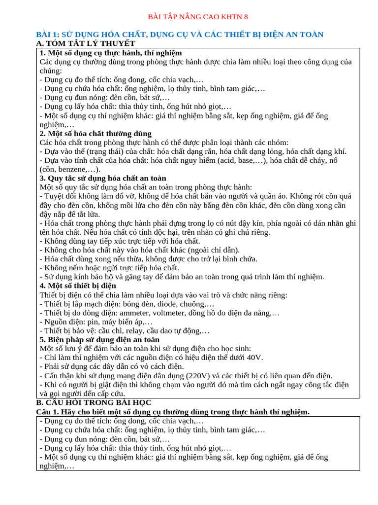 Bai Tap Nang Cao KHTN 8 | PDF