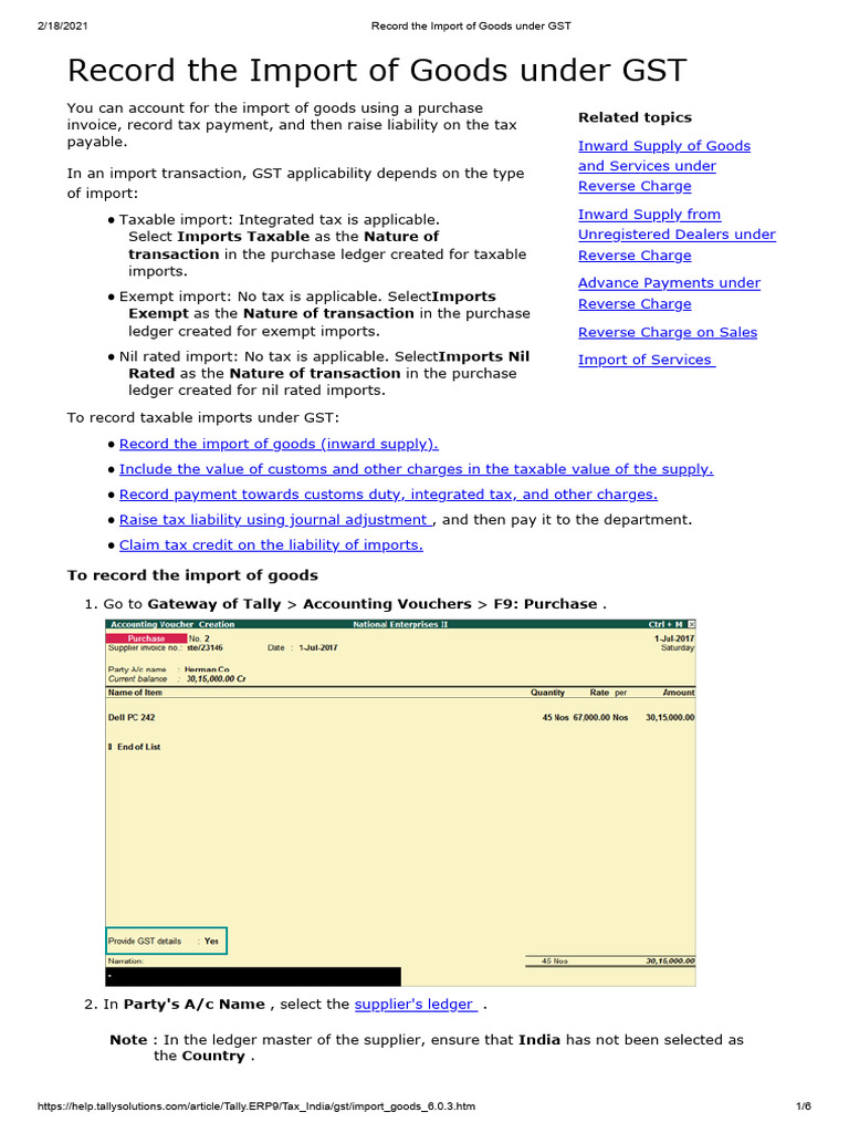 Record The Import of Goods Under GST | PDF | Debits And Credits | Value ...