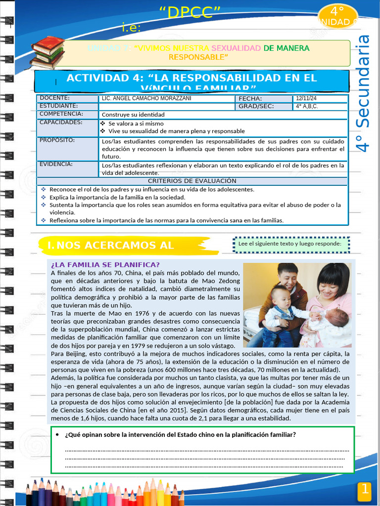 4° DPCC - Actv.04-Unid.7 2024 | PDF | Familia | Matrimonio