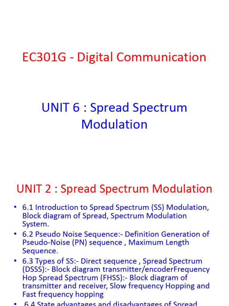 6) Dcomm - Unit 6 - Spread - Spectrum - 1 - 11 - 23 | PDF | Modulation | Information And ...