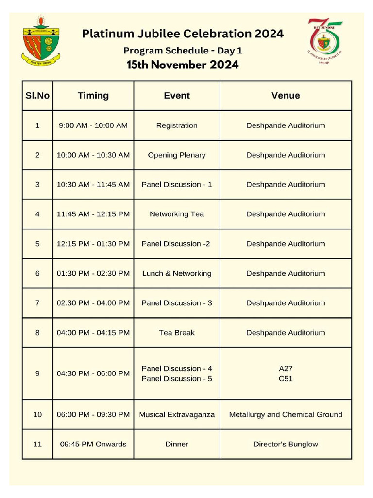 Platinum Jubilee Program Schedule 2 2 | PDF