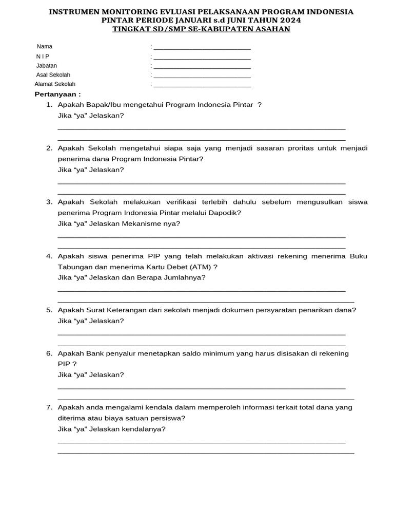 Instrumen Monitoring Pip Tahun 2024 | PDF