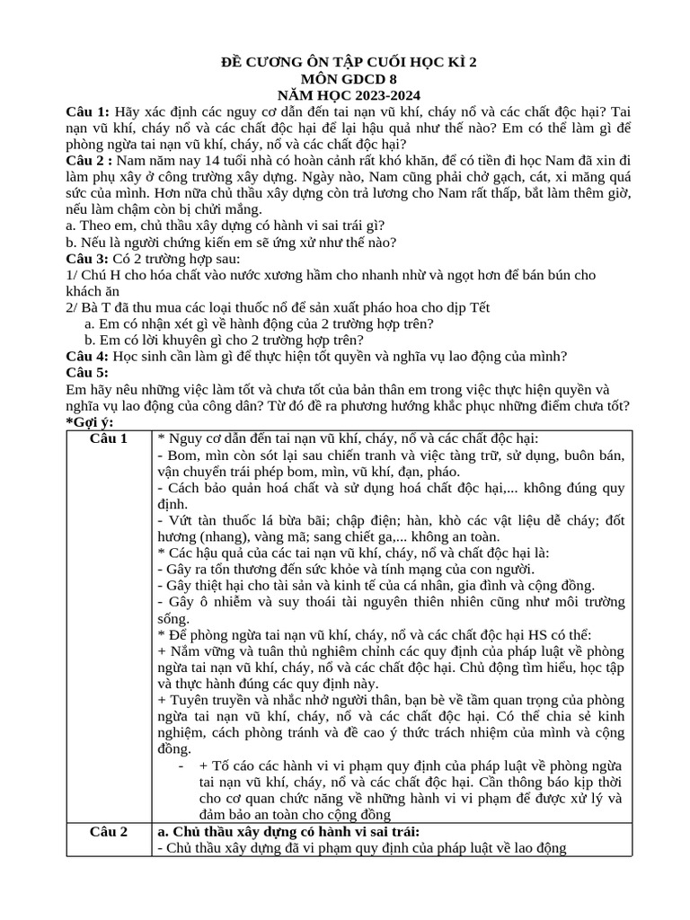 NỘI DUNG ÔN TẬP GDCD 8 | PDF