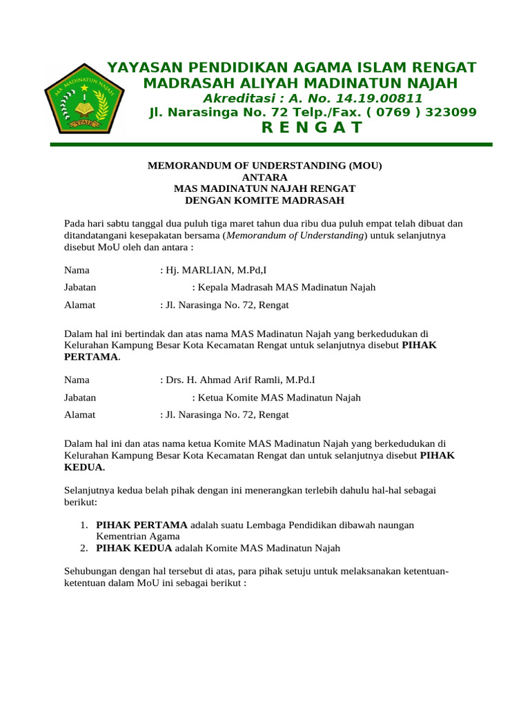 Mou Sekolah Dengan Komite | PDF