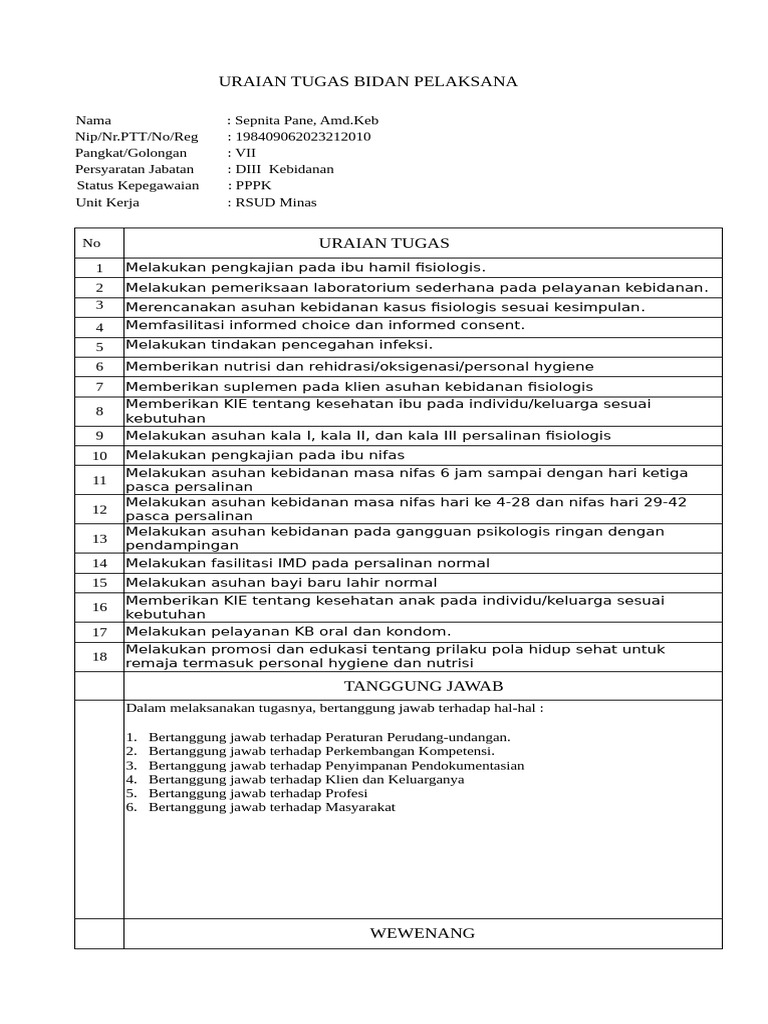 Contoh Format Uraian Tugas | PDF | Kesehatan Holistik