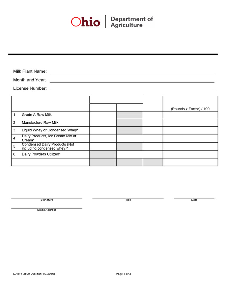 Receiving Report Form - Ohio522048120241101 | PDF | Dairy | Milk