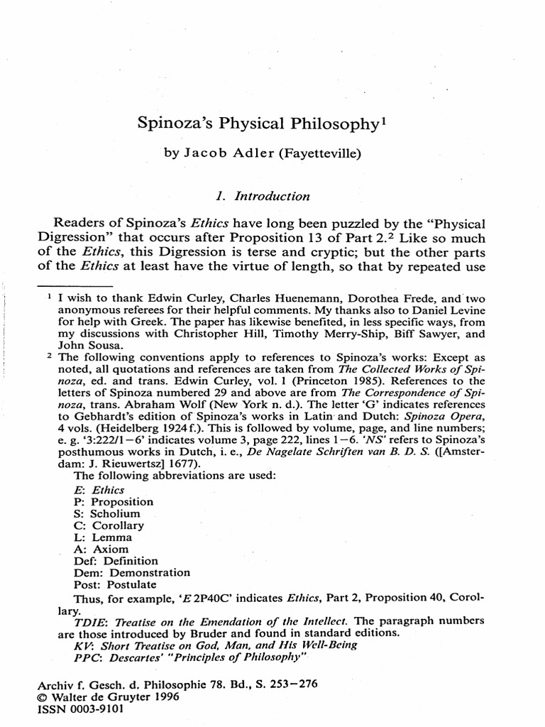 Spinoza's Physics in Ethics Explained | PDF | Baruch Spinoza | Epistemology
