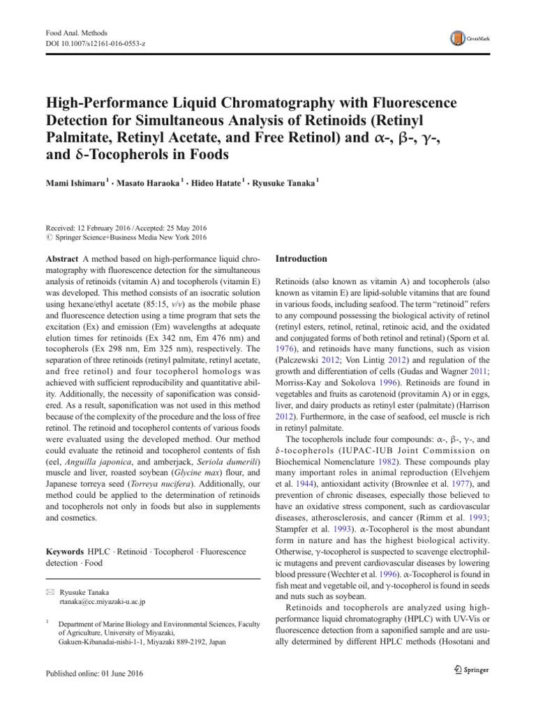 HPLC Method for Analyzing Retinoids and Tocopherols | PDF | High ...