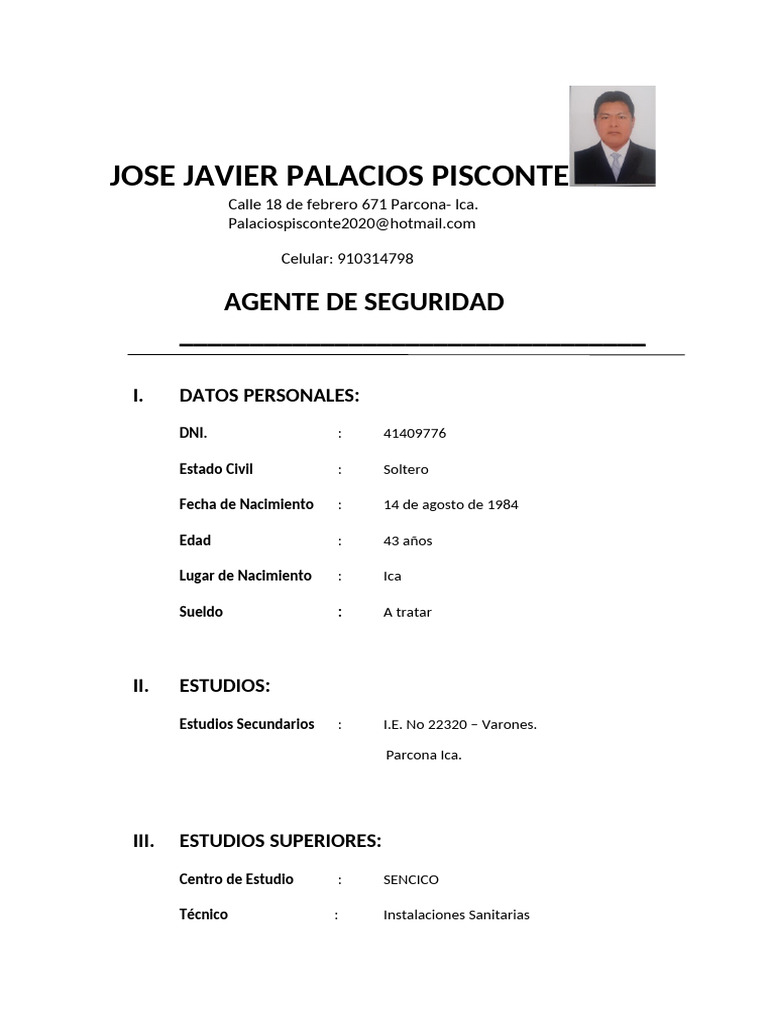 CV Jose Javier Palacios Pisconte 25-01-2024 | PDF