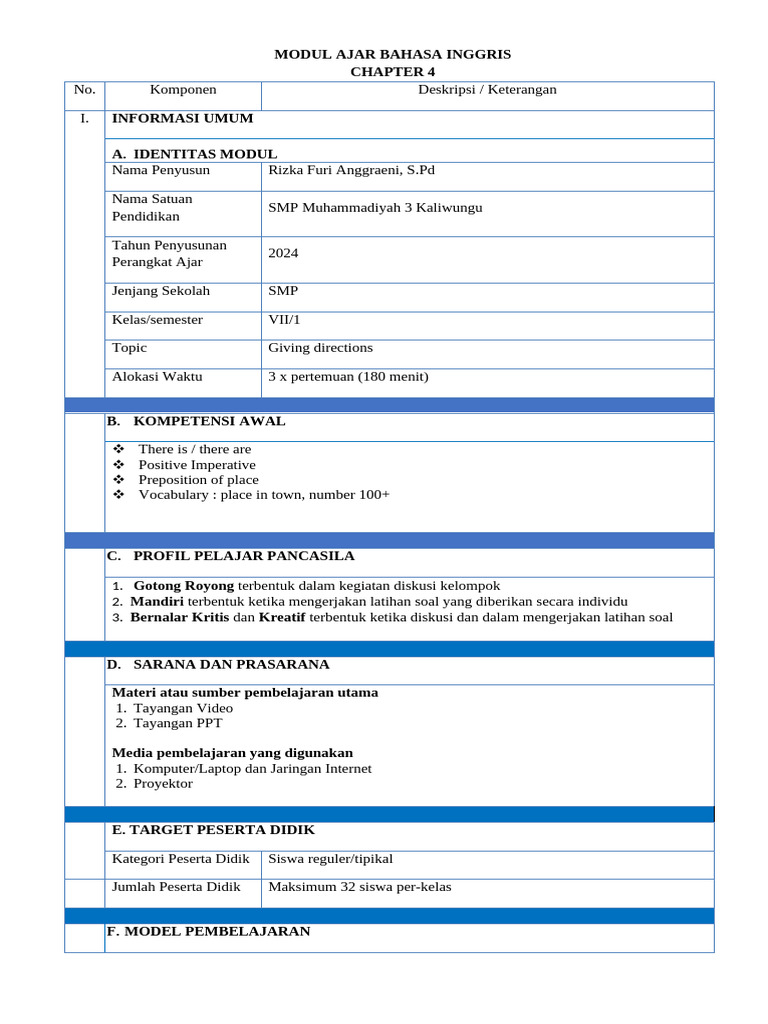 MODUL AJAR BAB 4 Kls 7 Kurmer | PDF