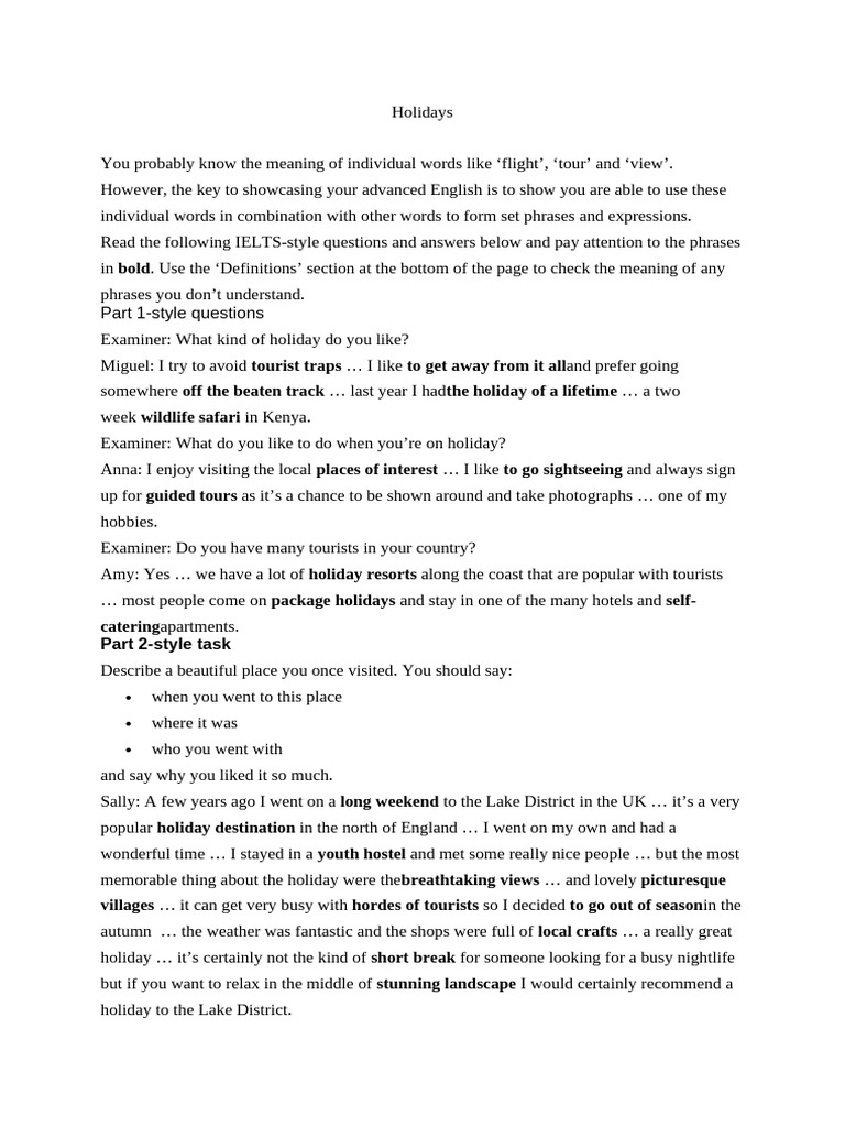 Essential Phrases for Holiday Conversations | PDF | Tourism