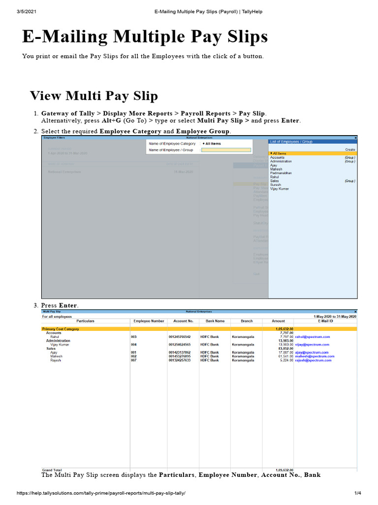 E-Mailing Multiple Pay Slips (Payroll) - TallyHelp | PDF | Payroll ...