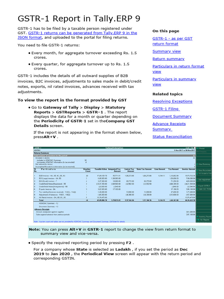GSTR-1 Report in Tally - Erp 9 | PDF | Invoice | Receipt
