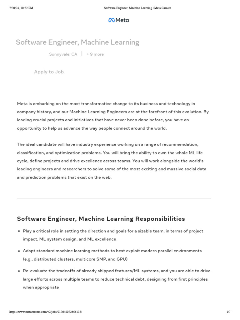 Software Engineer, Machine Learning - Meta Careers | PDF | Machine ...