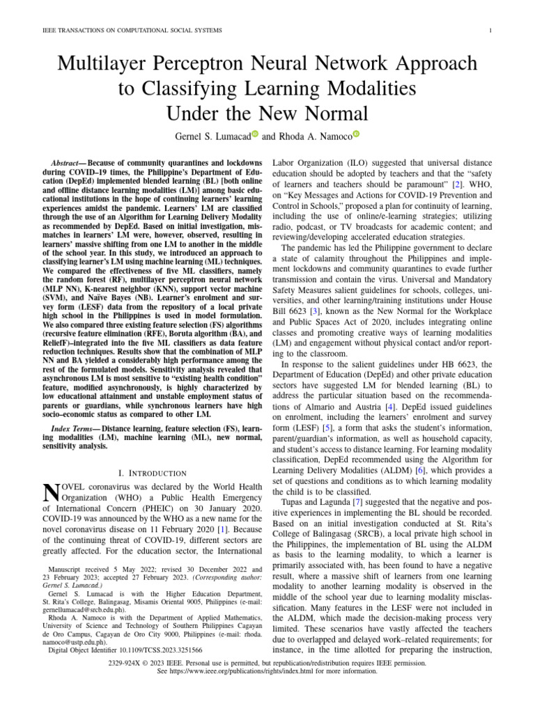 Multilayer Perceptron Neural Network Approach To Classifying Learning ...