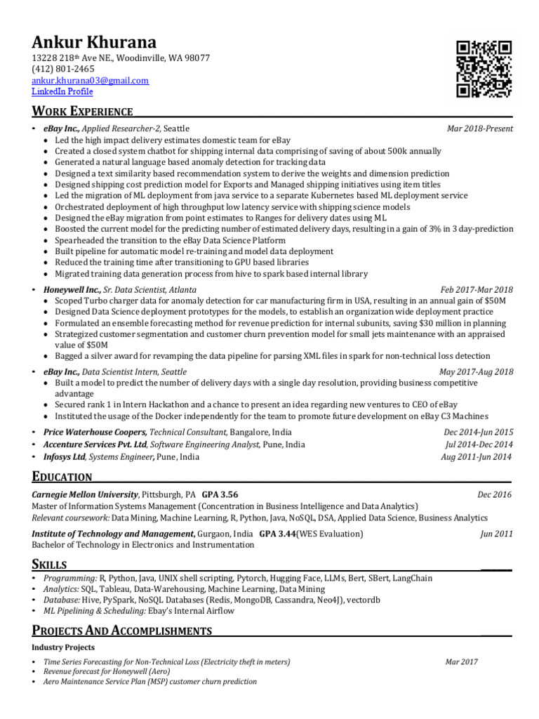 Resume Ankur Khurana DS | PDF | Computing | Data Management