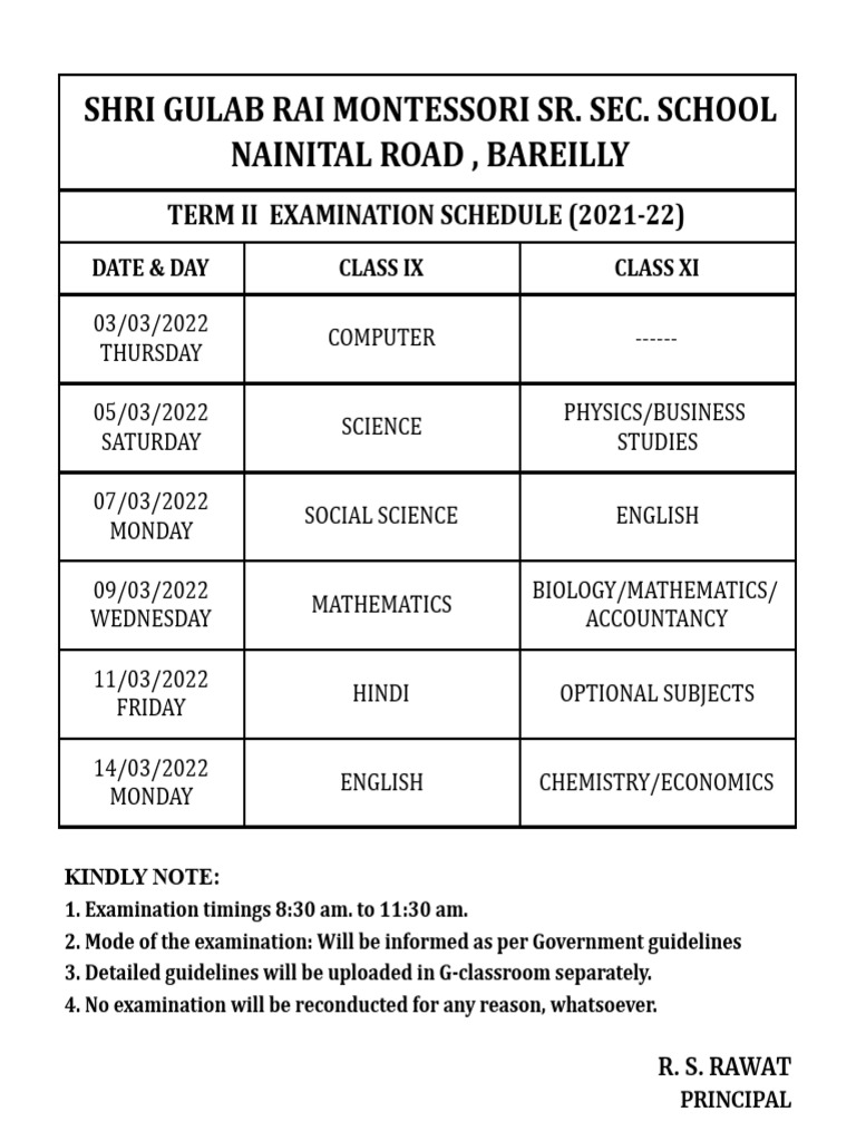 Date Sheet (IX & XI) TERM-II | PDF