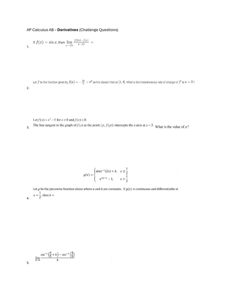 AP Calculus AB Derivatives Challenges | PDF