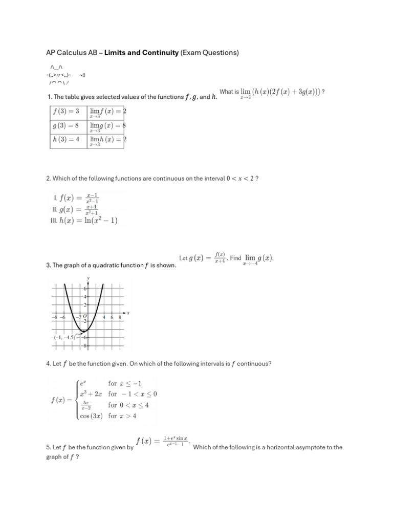 AP Calc Limits and Continuity Exam Practice | PDF