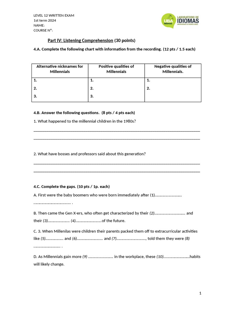 Exam Level 12 Listening | PDF | Games & Activities