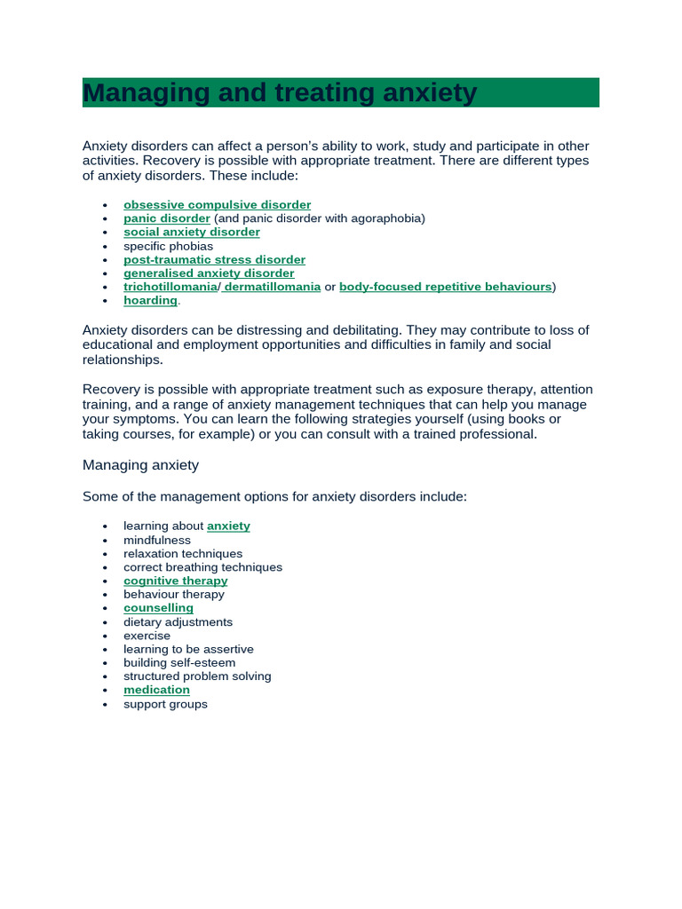 managing anxiety | PDF | Anxiety | Anxiety Disorder