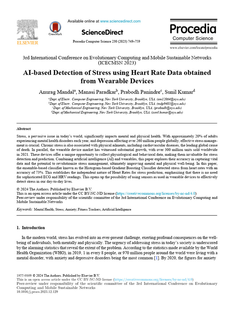 Ai Based Detection Of Stress Using Heart Rate Data Obtained From
