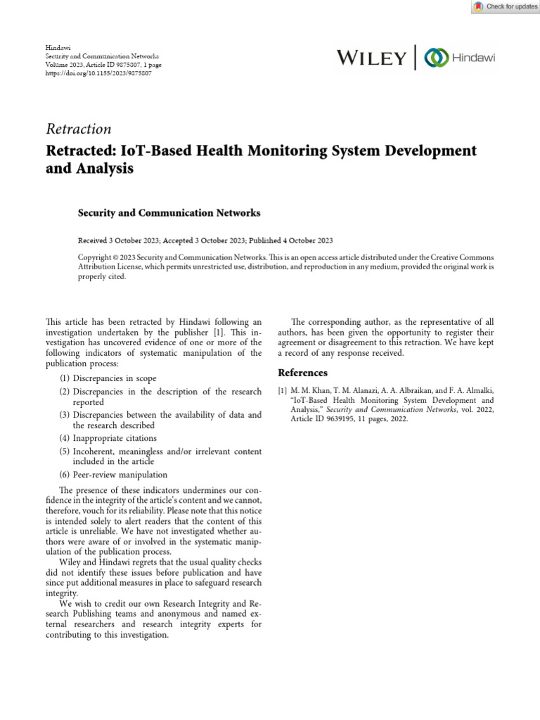 IoT-Based Health Monitoring System Developmentand Analysis | PDF ...