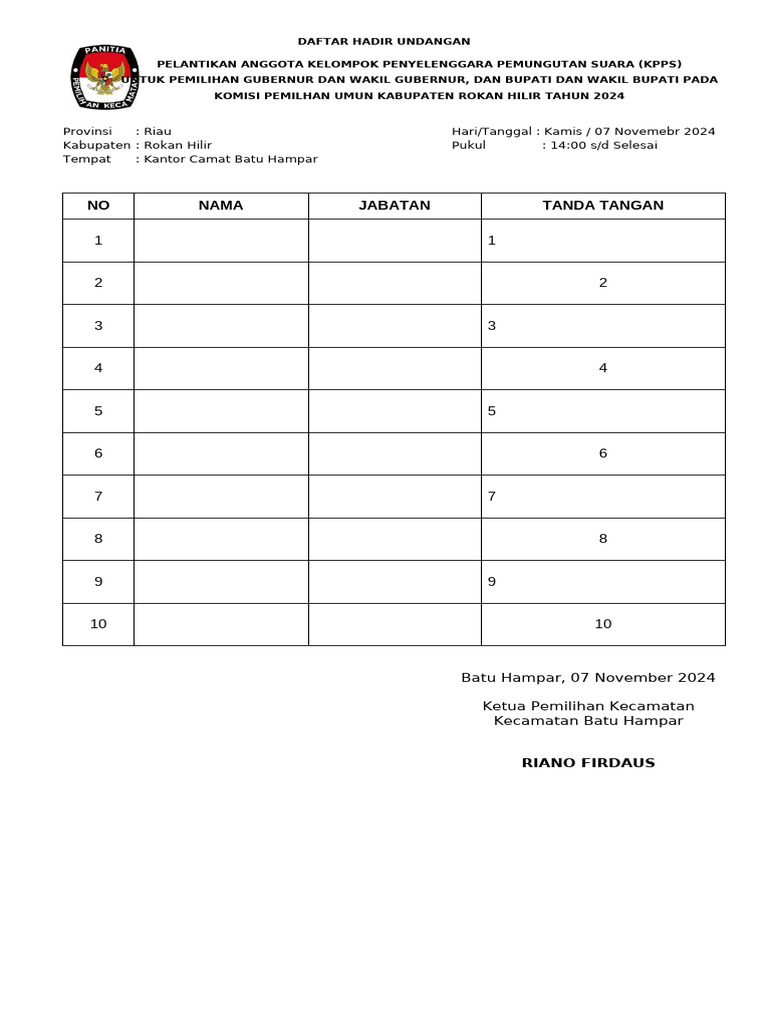 Daftar Hadir Bimbingan Teknis Pemutakhiran Data Pemilih Dan Pengguna Aplikasi Sidalih | PDF