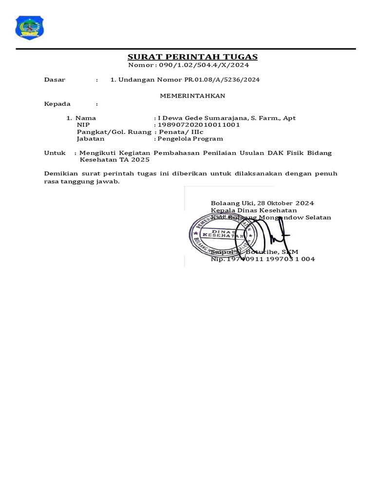 Surat Tugas Desk Final | PDF