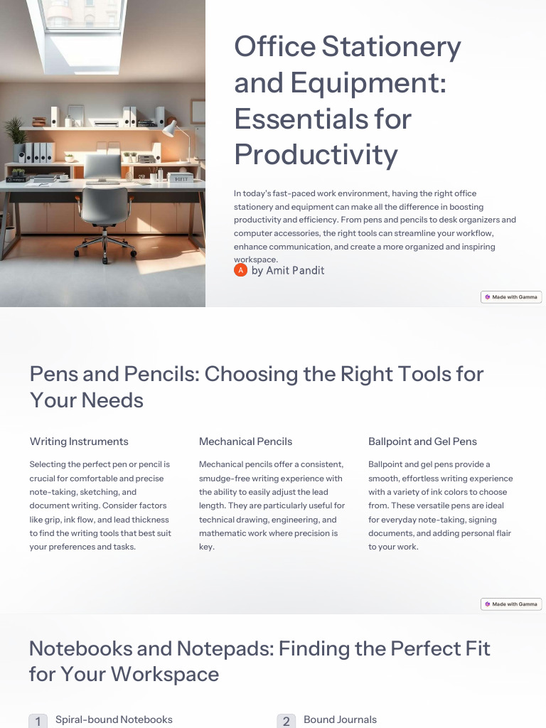 Essential Office Supplies for Productivity | PDF | Notebook | Desk