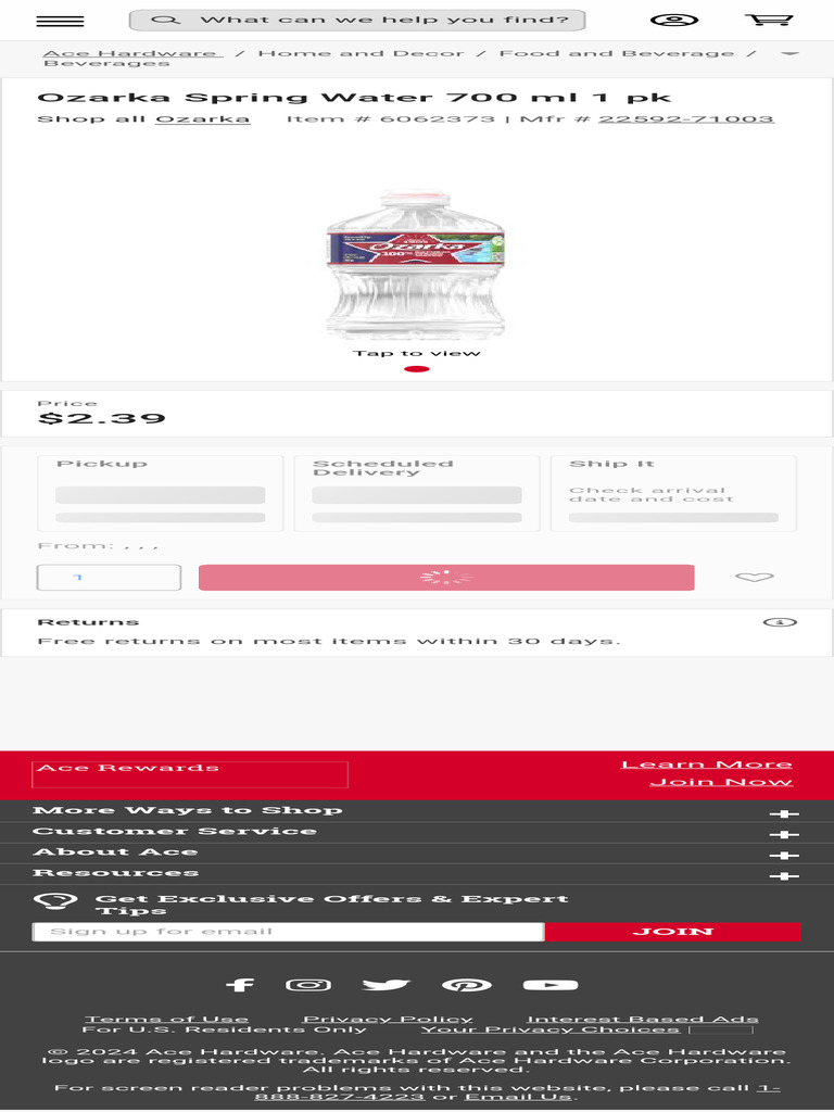 Ozarka Spring Water 700 ML 1 PK - Ace Hardware | PDF | Wellness