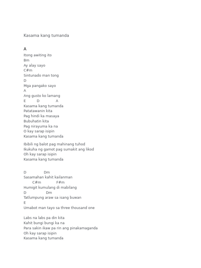 Kasama Kang Tumanda Lyrics | PDF