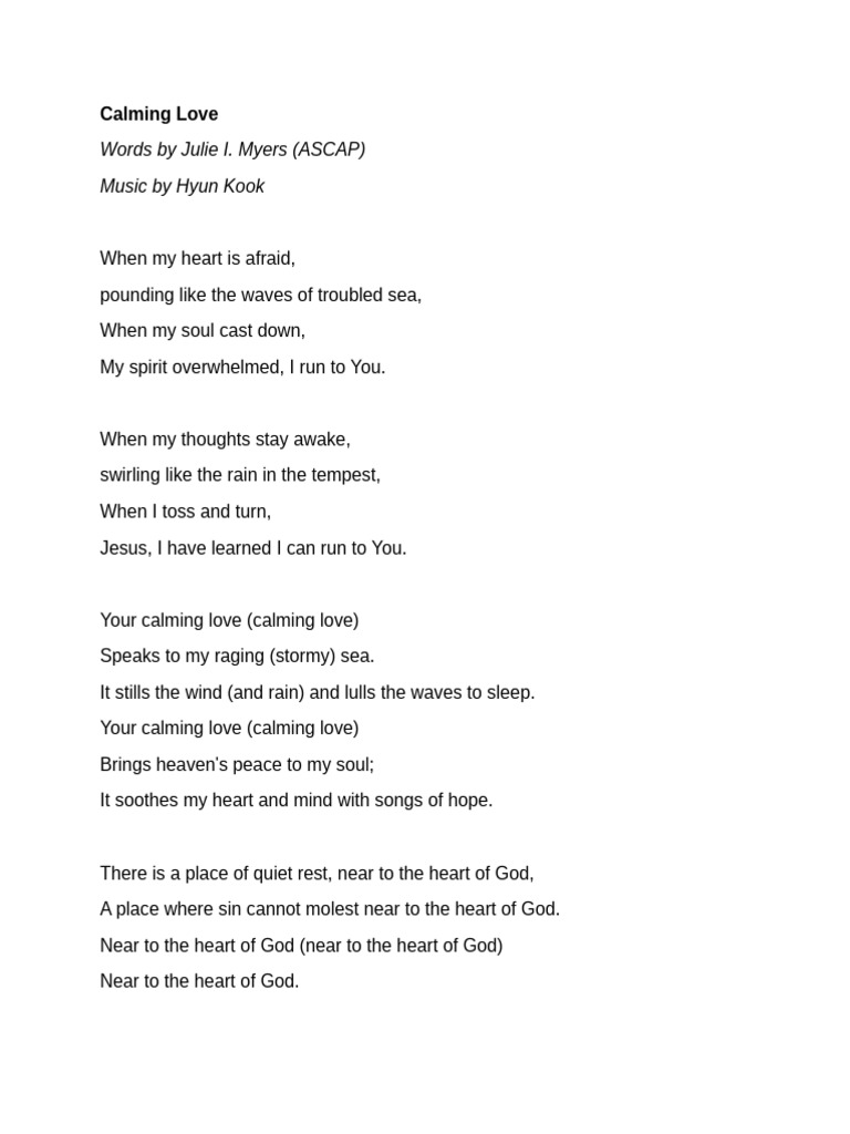 Calming Love (Lyrics) | PDF | Language Arts & Discipline | Poetry