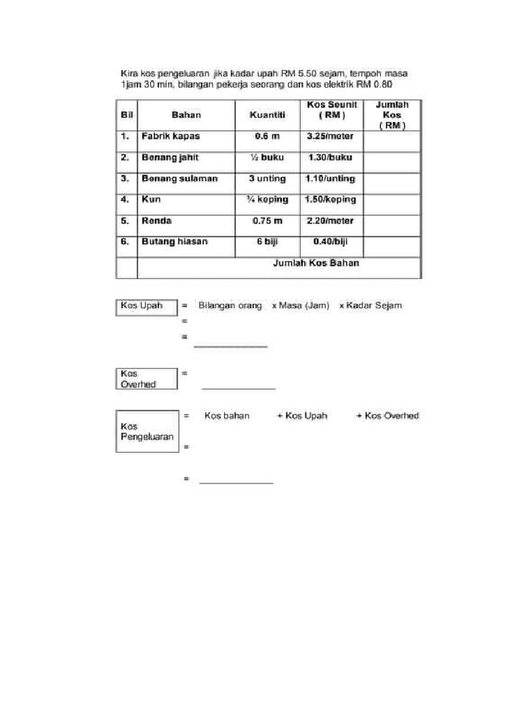 RBT T1 Pengiraan Kos | PDF