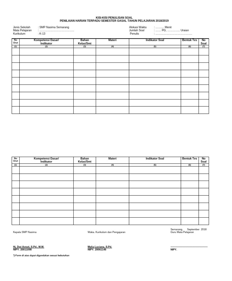 Form Kisi-Kisi | PDF
