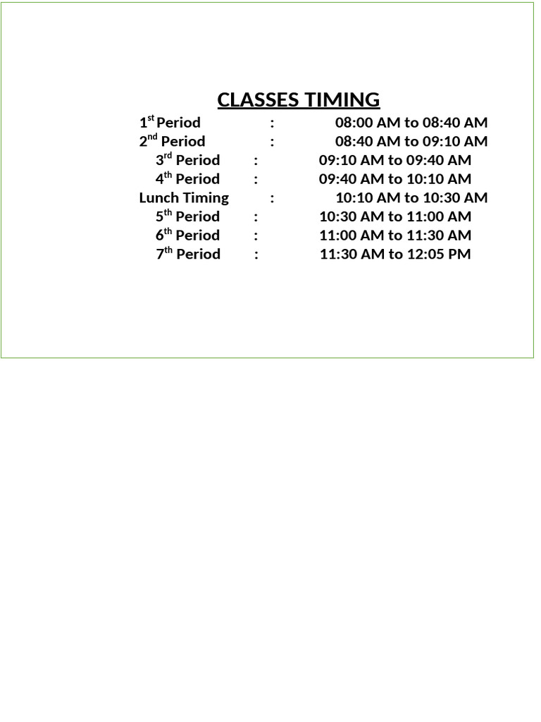 Classes Timing | PDF | Foreign Language Studies