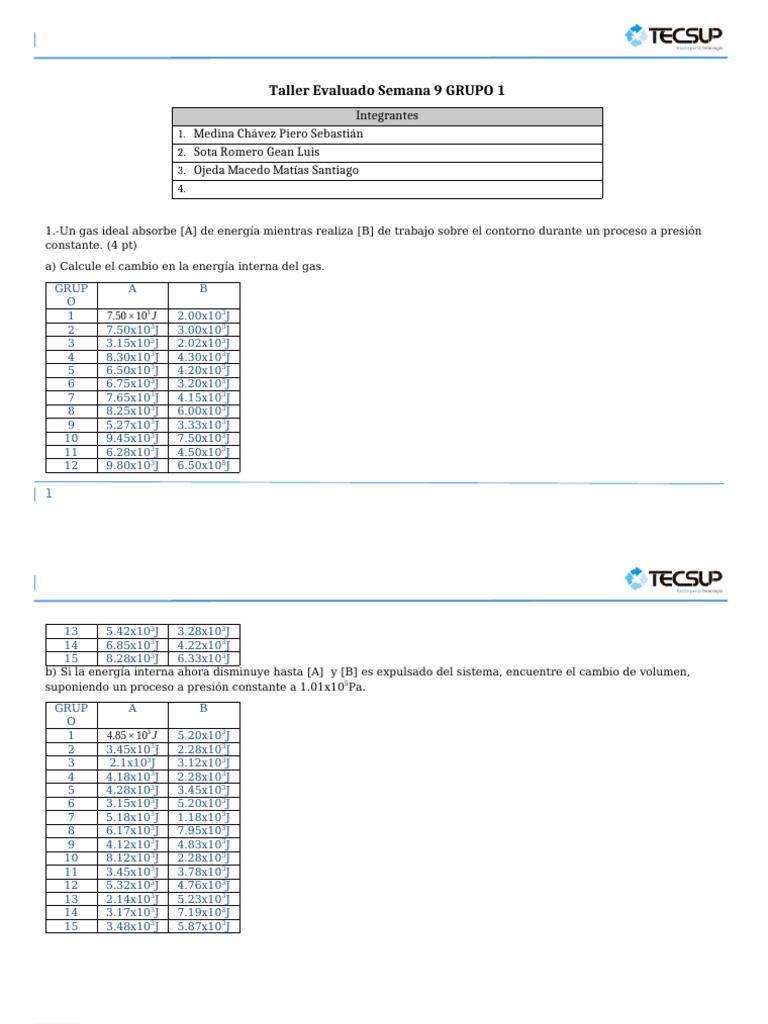 Taller Evaluado Semana 9F | PDF | Ingeniería Química | Física Aplicada e Interdisciplinaria