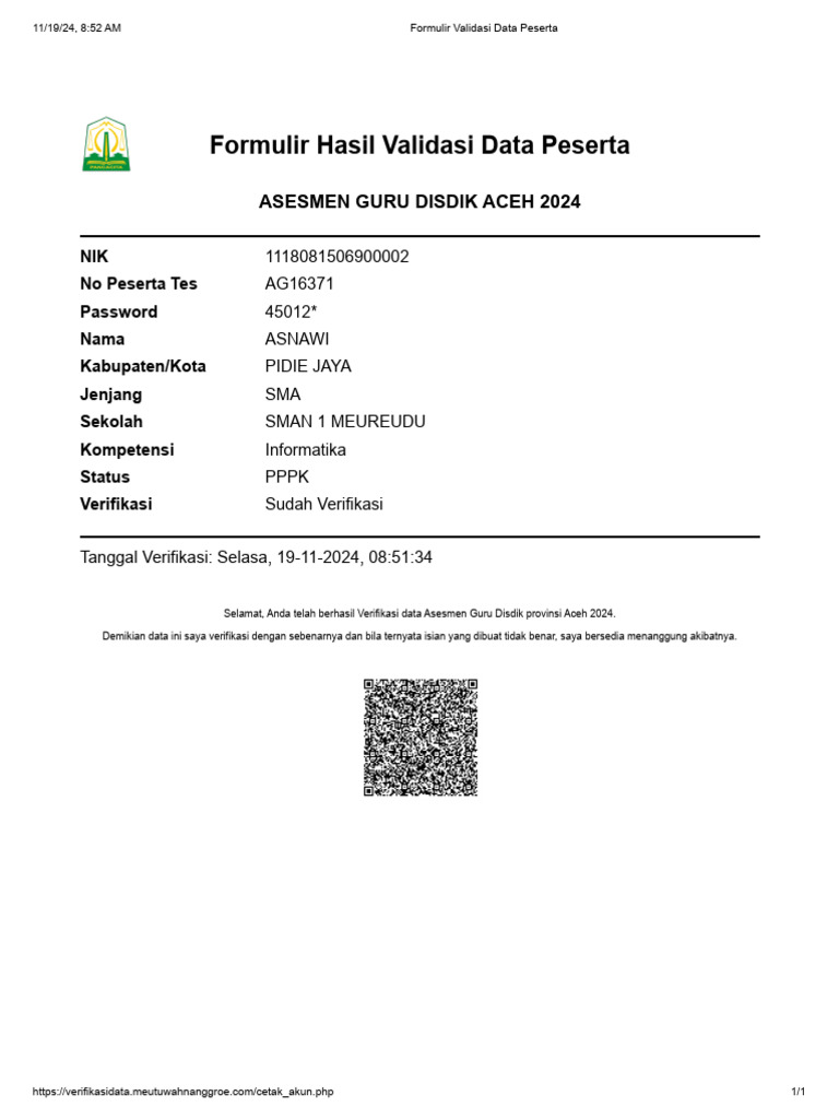 Formulir Validasi Data Peserta | PDF