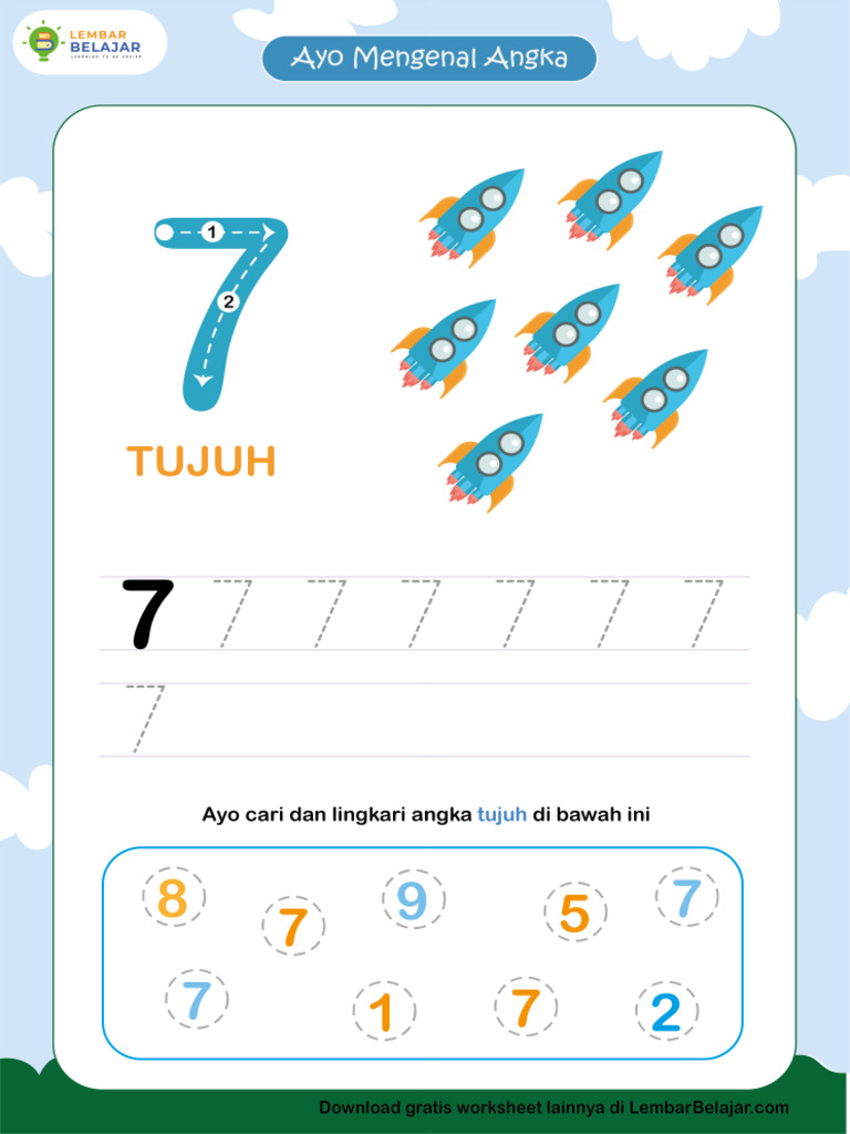 Worksheet Menulis Angka 7 | PDF