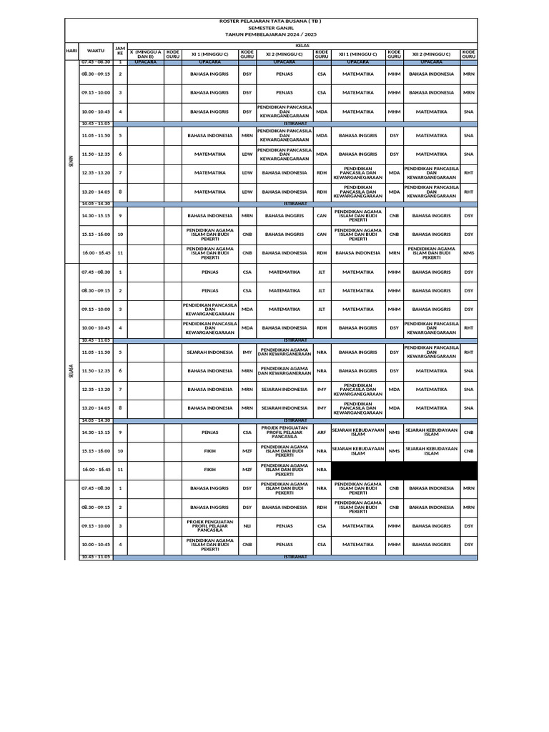 Roster Teori Minggu C | PDF