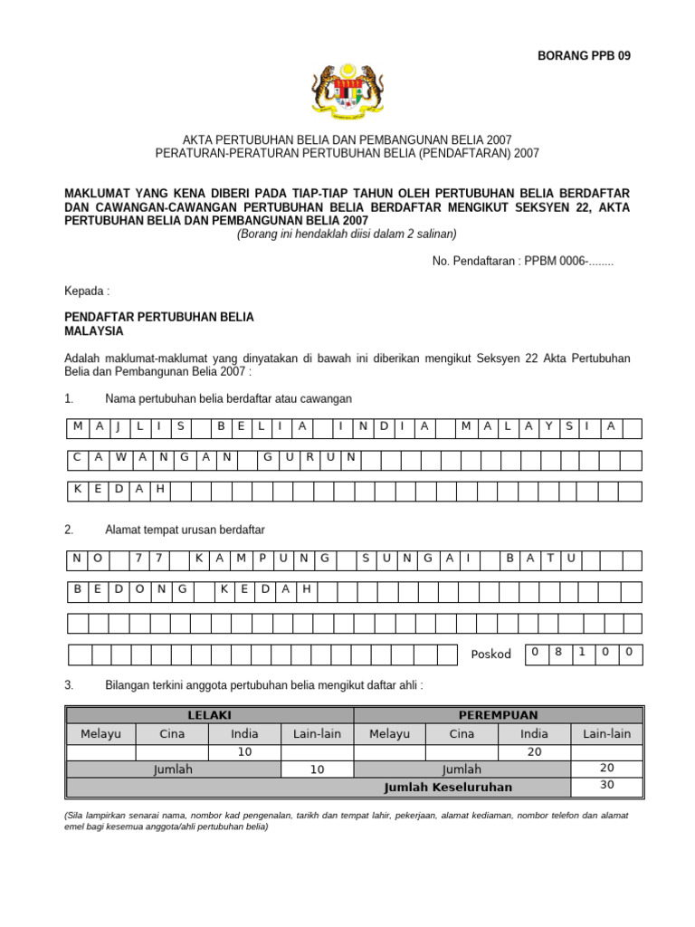 1.borang PB09 - SAMPLE | PDF