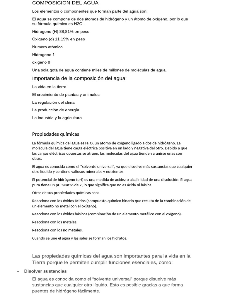 Composición y Propiedades del Agua | PDF | Agua | Propiedades del agua