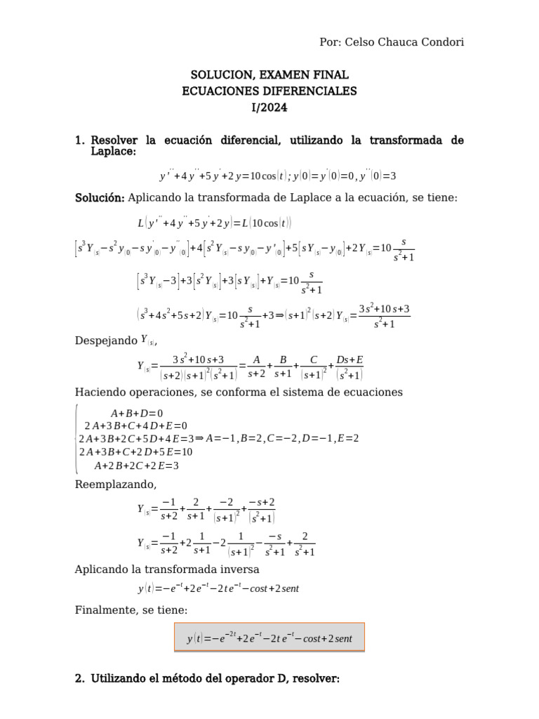Solucion Examen Fianl 2024 | PDF | Ecuaciones | Matemáticas