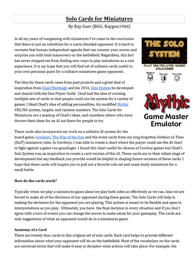 Introduction For Solo Cards For Miniatures | PDF | Battles