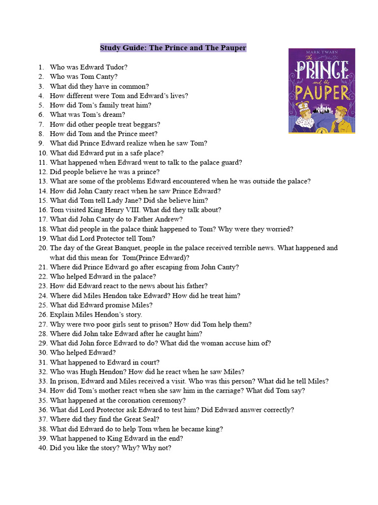 The Prince and The Pauper Guide | PDF | History | Mystery, Thriller ...