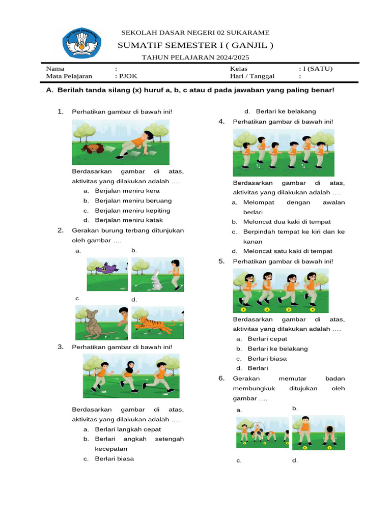 Naskah Soal ASAS Ganjil PJOK Kelas 1 | PDF