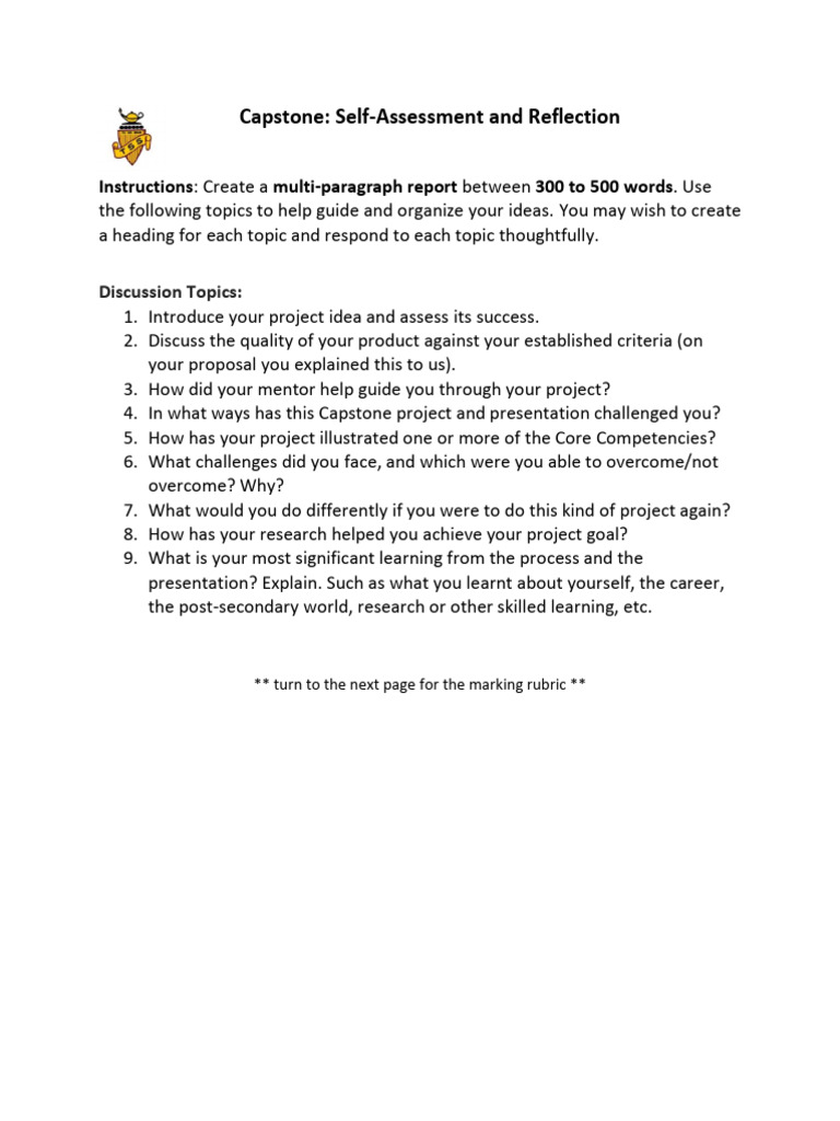 CLC 12 Capstone Self-Assessment and Reflection 2024-2025 (For ...